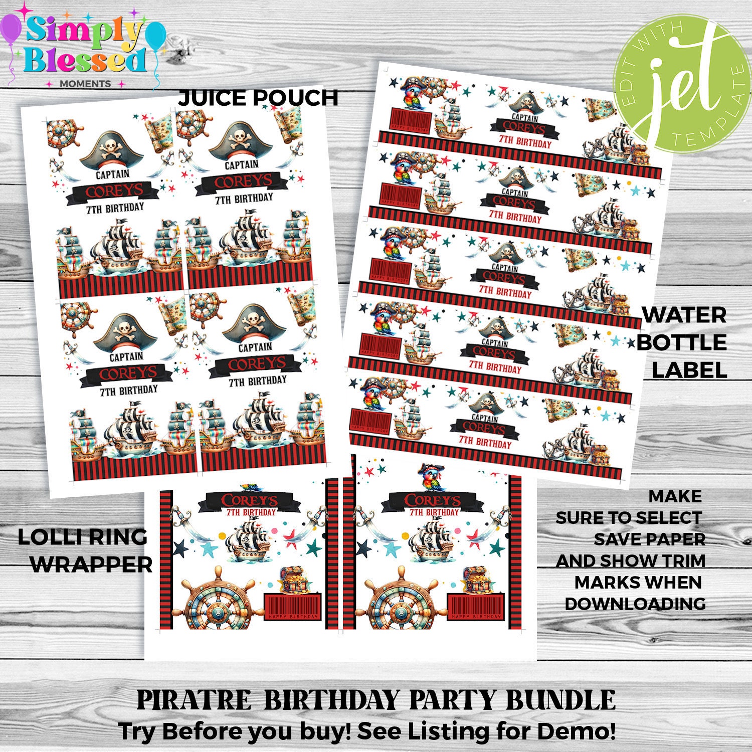 Pirate Birthday Party Bundle: Editable Chip Bag, Juice Pouch (digital ...