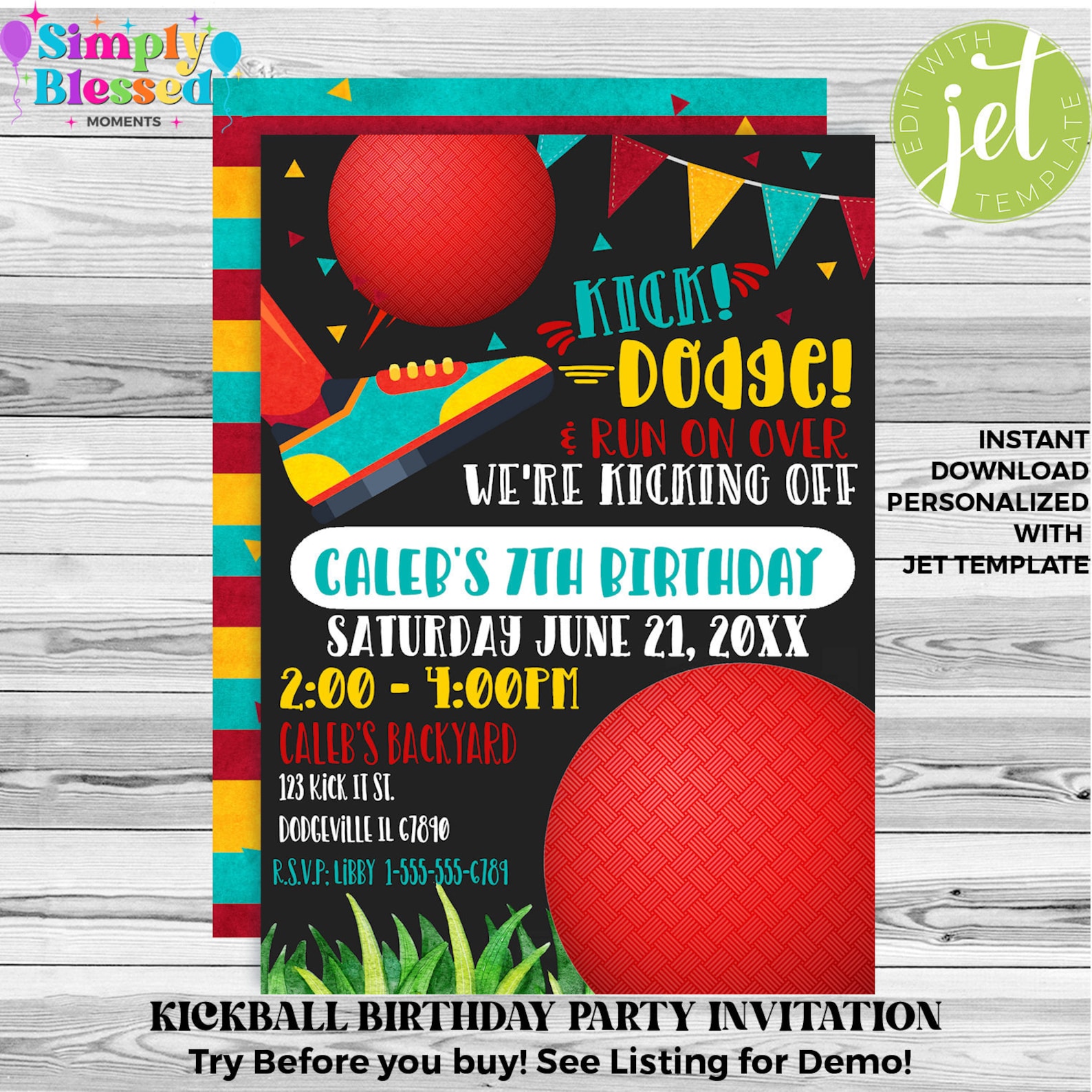 Backyard Kickball Birthday Party Invitation Printable Editable Instant ...