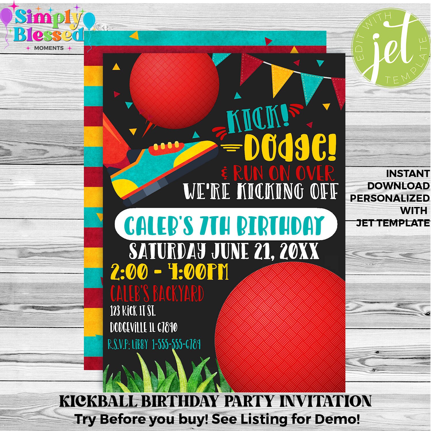 Backyard Kickball Birthday Party Invitation Printable Editable Instant ...