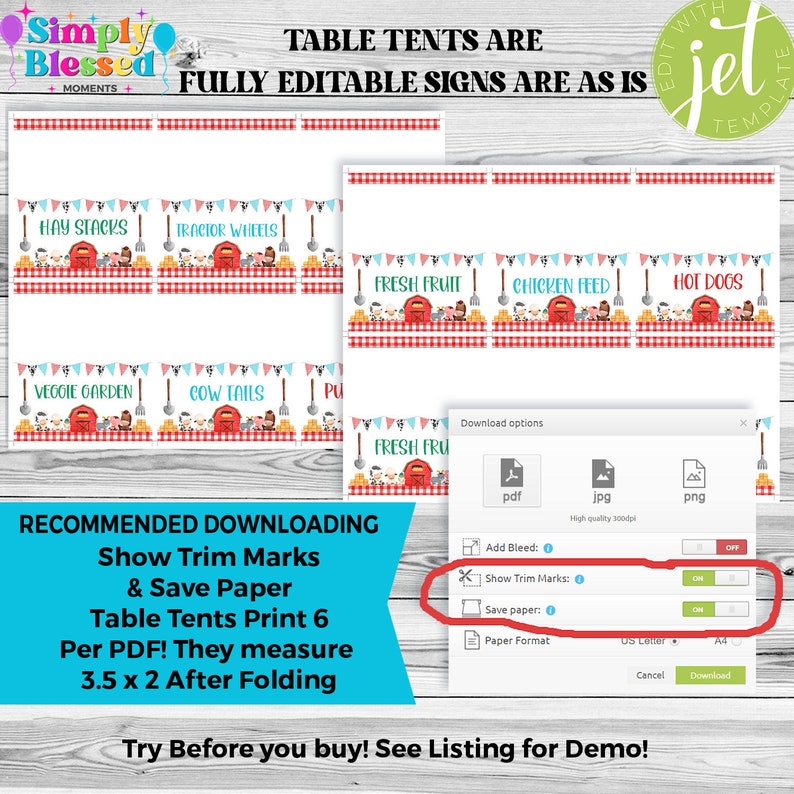 Barnyard Farm Birthday Food Table Set Editable Food Tents and Bonus ...