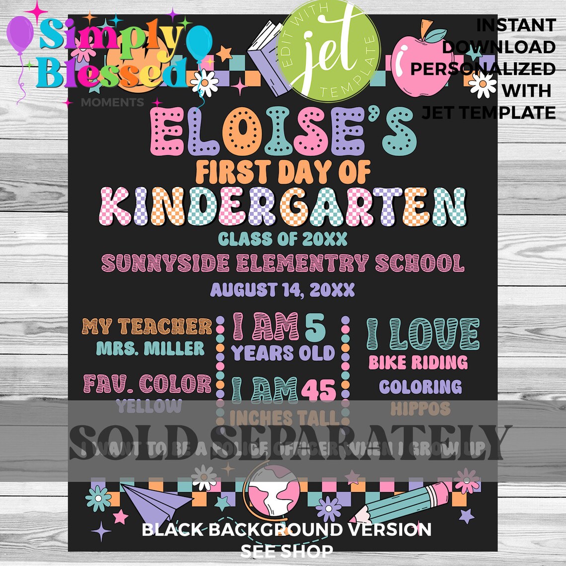Girls Kindergarten Groovy Modern Back to School Poster Sign Printable ...