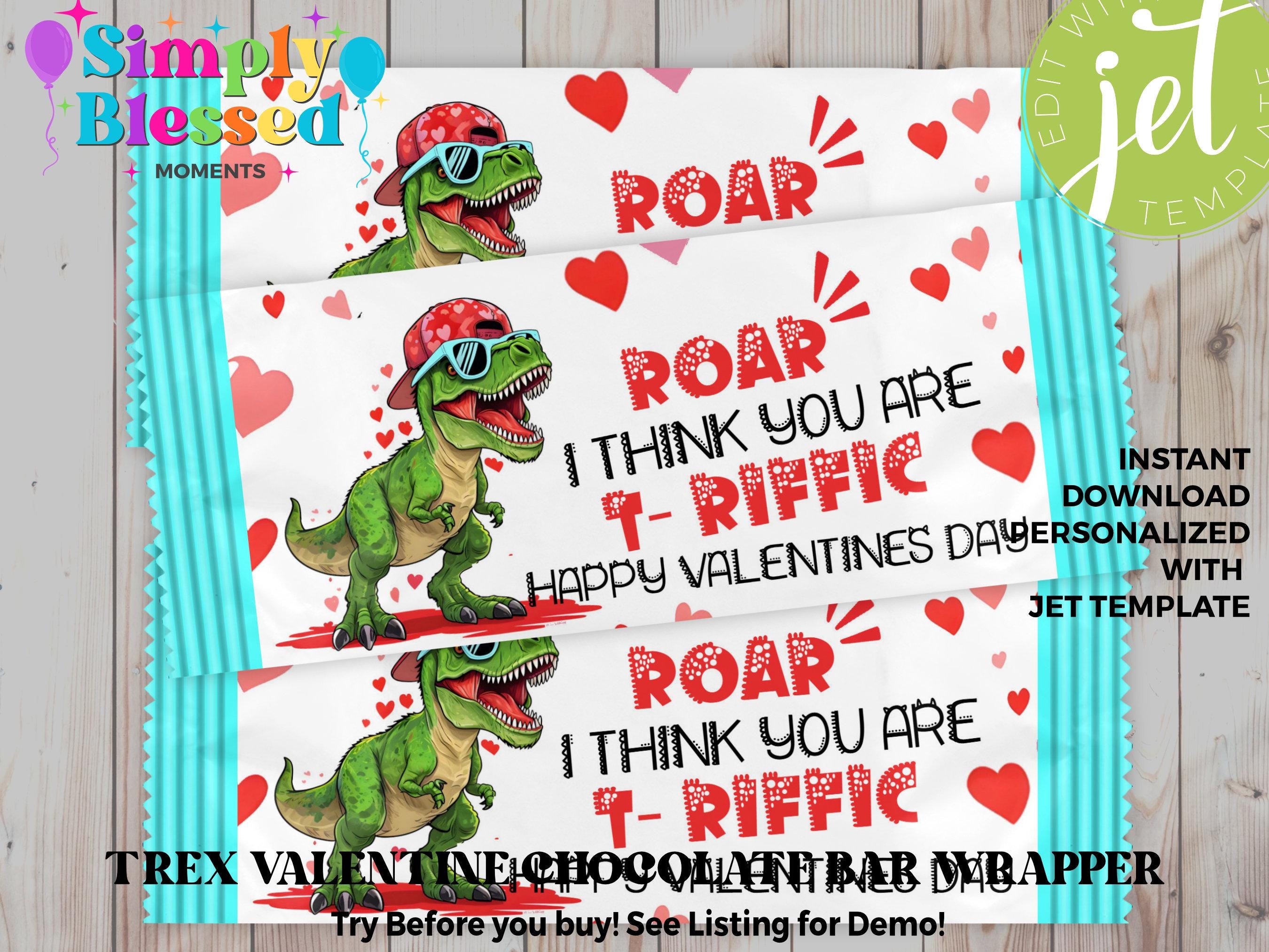 T Rex Dinosaur Valentines Day Chocolate Bar Wrapper Printable Editable ...