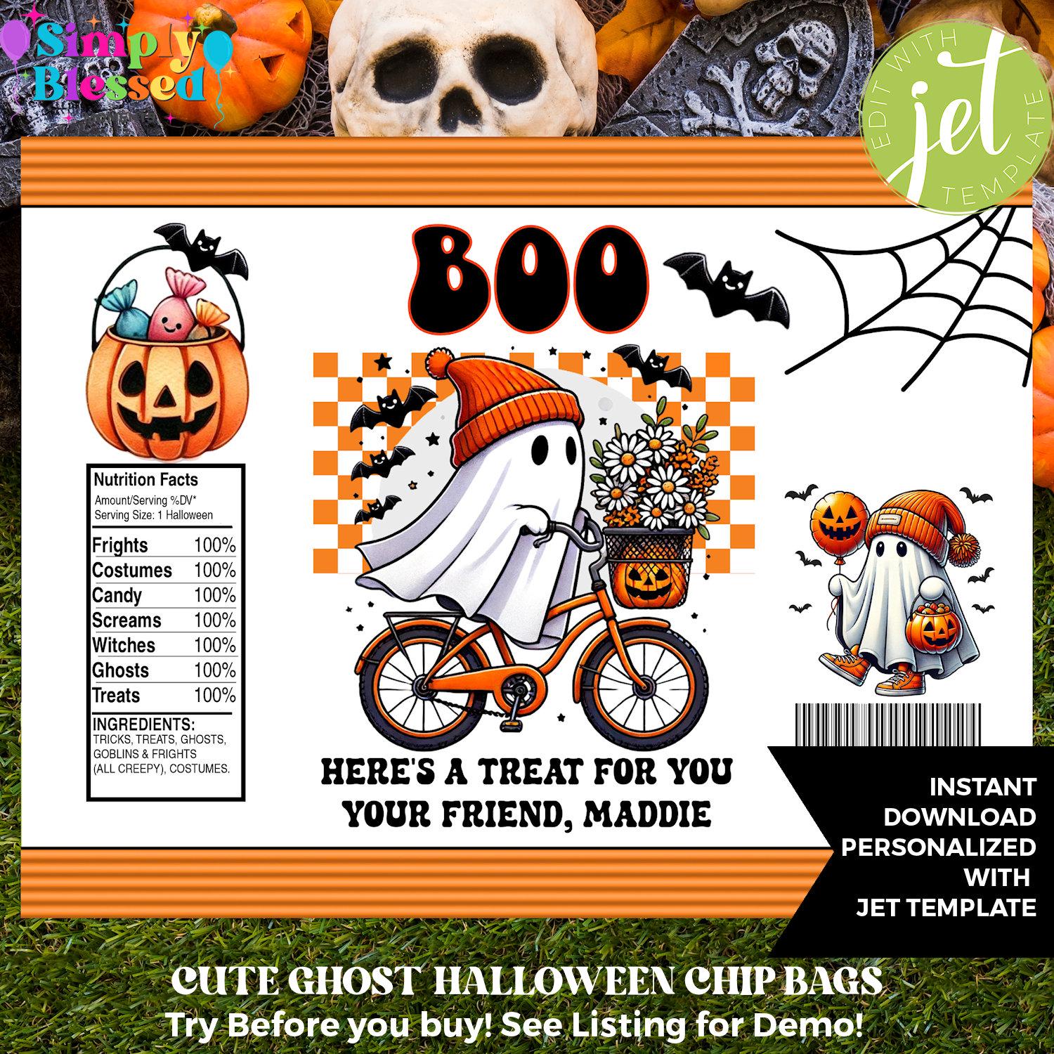 Ghost Halloween Chip Bag Wrapper, Personalized Party Favor (digital ...