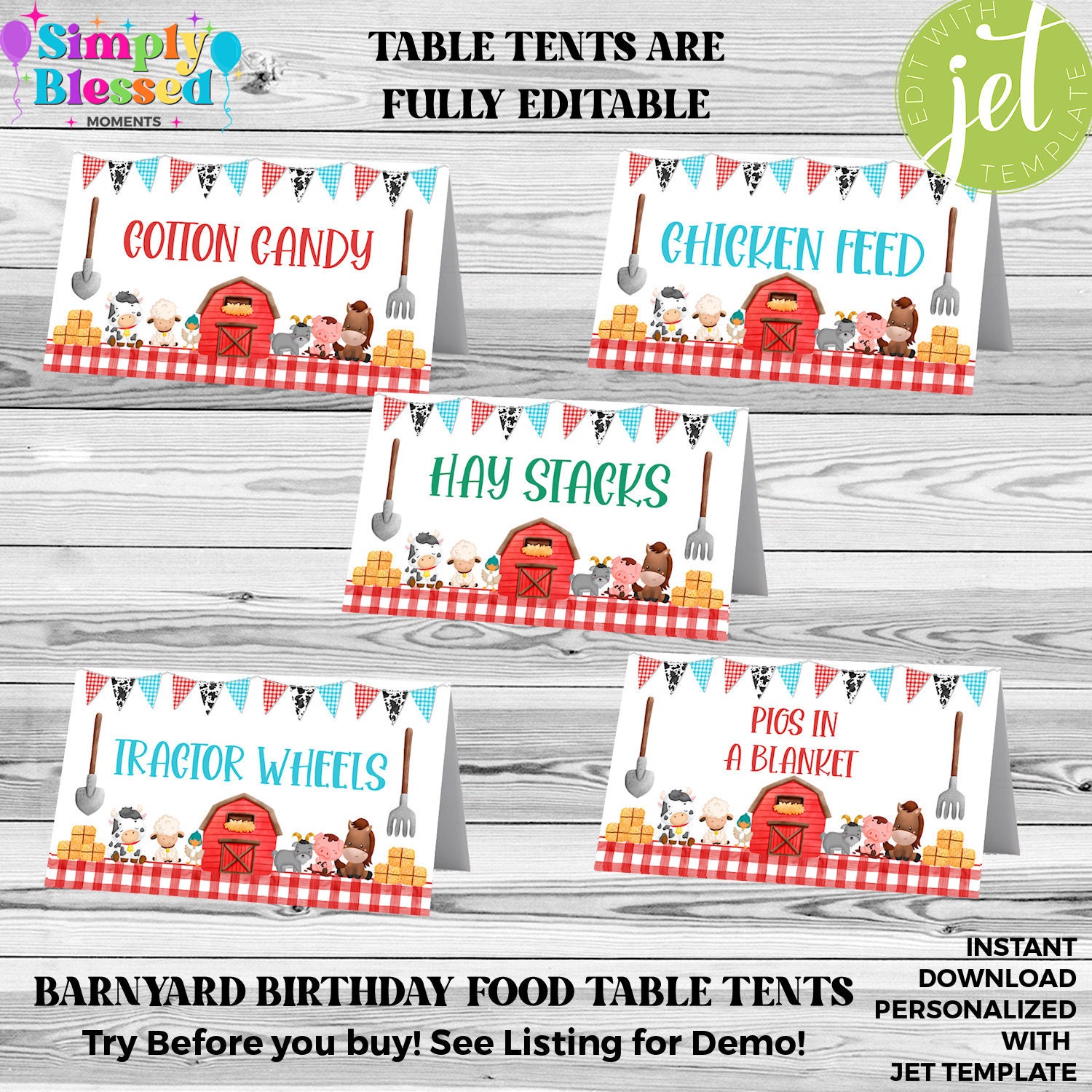 Barnyard Farm Birthday Food Table Set Editable Food Tents and Bonus ...