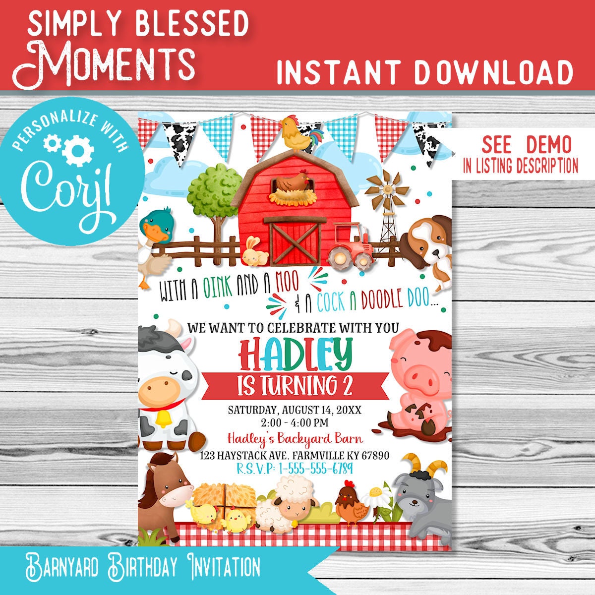 Barnyard Birthday Farm Animal Invitation Printable Editable Instant ...