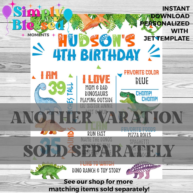 Dinosaur Birthday Milestone Poster Personalized Editable Instant ...