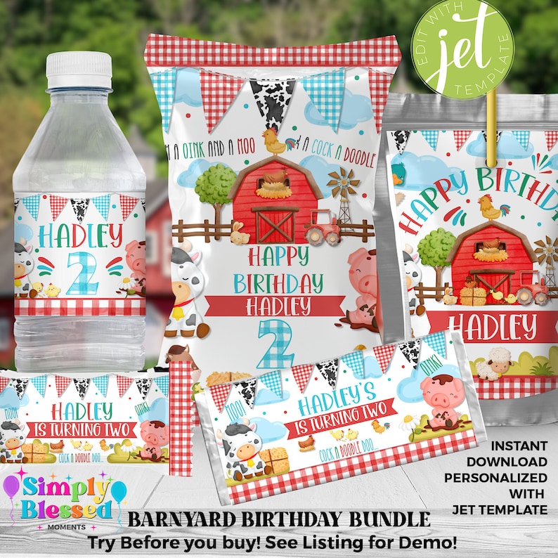 Barnyard Birthday Farm Animals Birthday Party Bundle Printable Editable ...