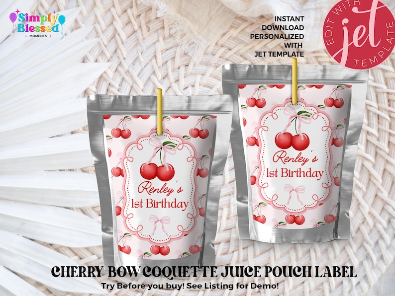 Cherry Bow Birthday Party Bundle: Printable Wrappers (digital Download ...