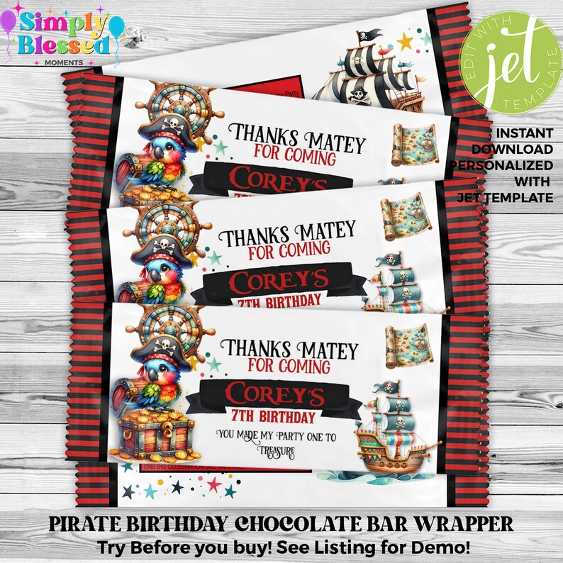 Pirate Birthday Party Bundle: Editable Chip Bag, Juice Pouch (digital ...