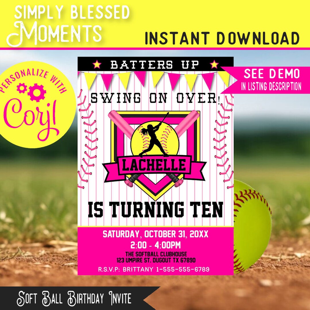 Softball Birthday Party Invitation Soft Ball Birthday Printable ...