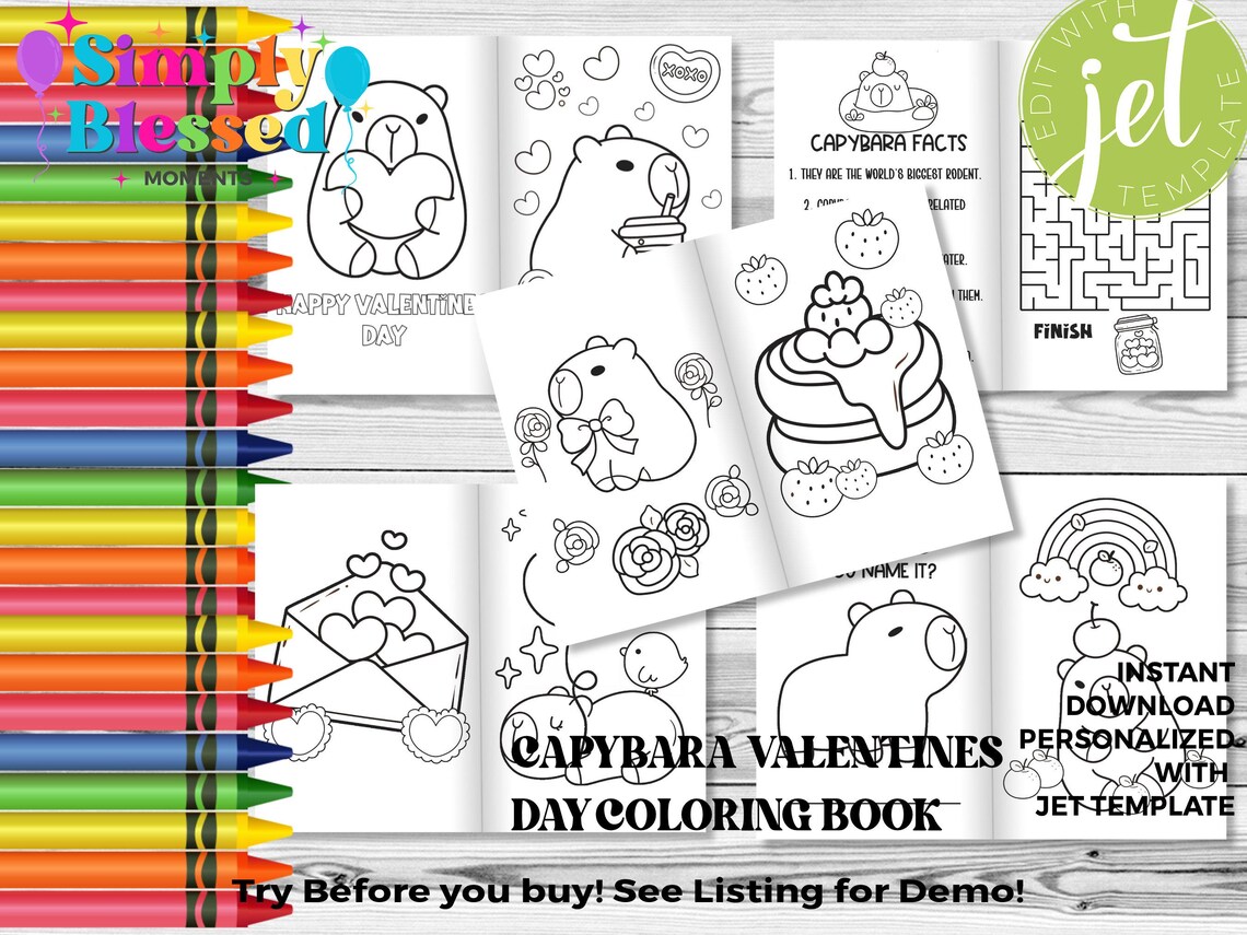Capybara Valentines Day Coloring Book Classroom Kids Valentines ...