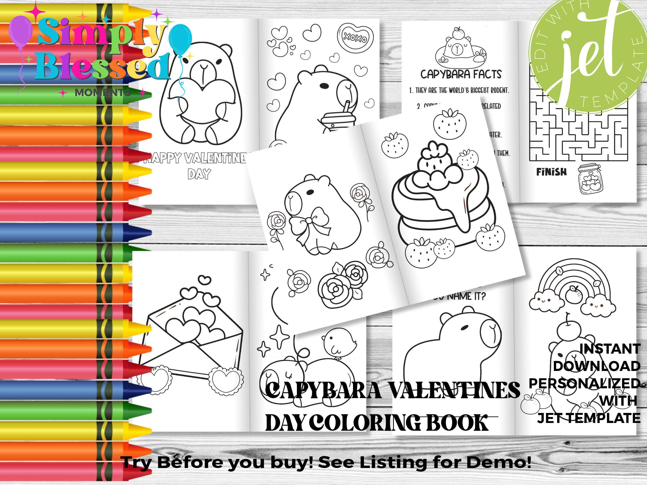 Capybara Valentines Day Coloring Book Classroom Kids Valentines ...