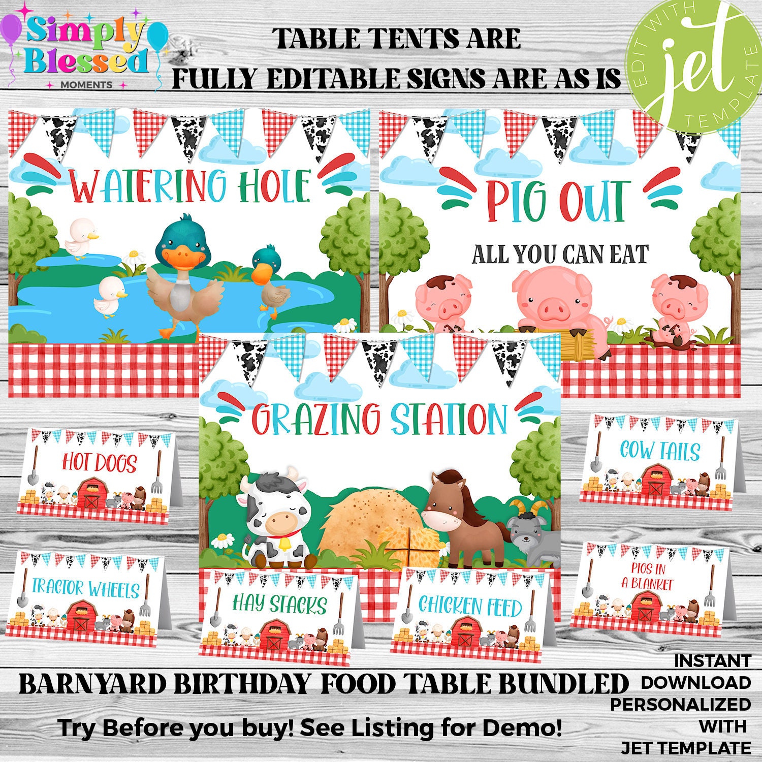 Barnyard Farm Birthday Food Table Set Editable Food Tents and Bonus ...