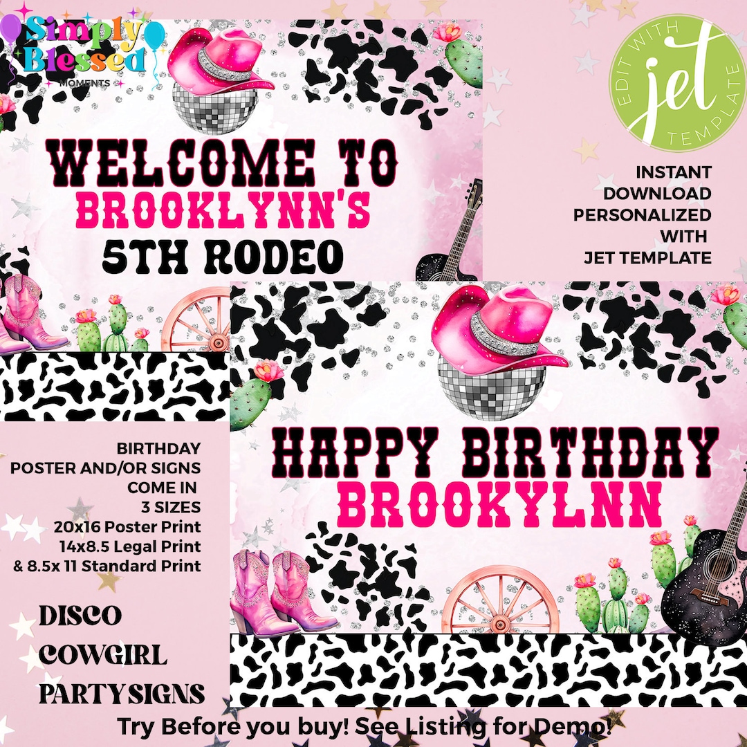 Disco Space Cowgirl Personalized Happy Birthday and Welcome Signs ...