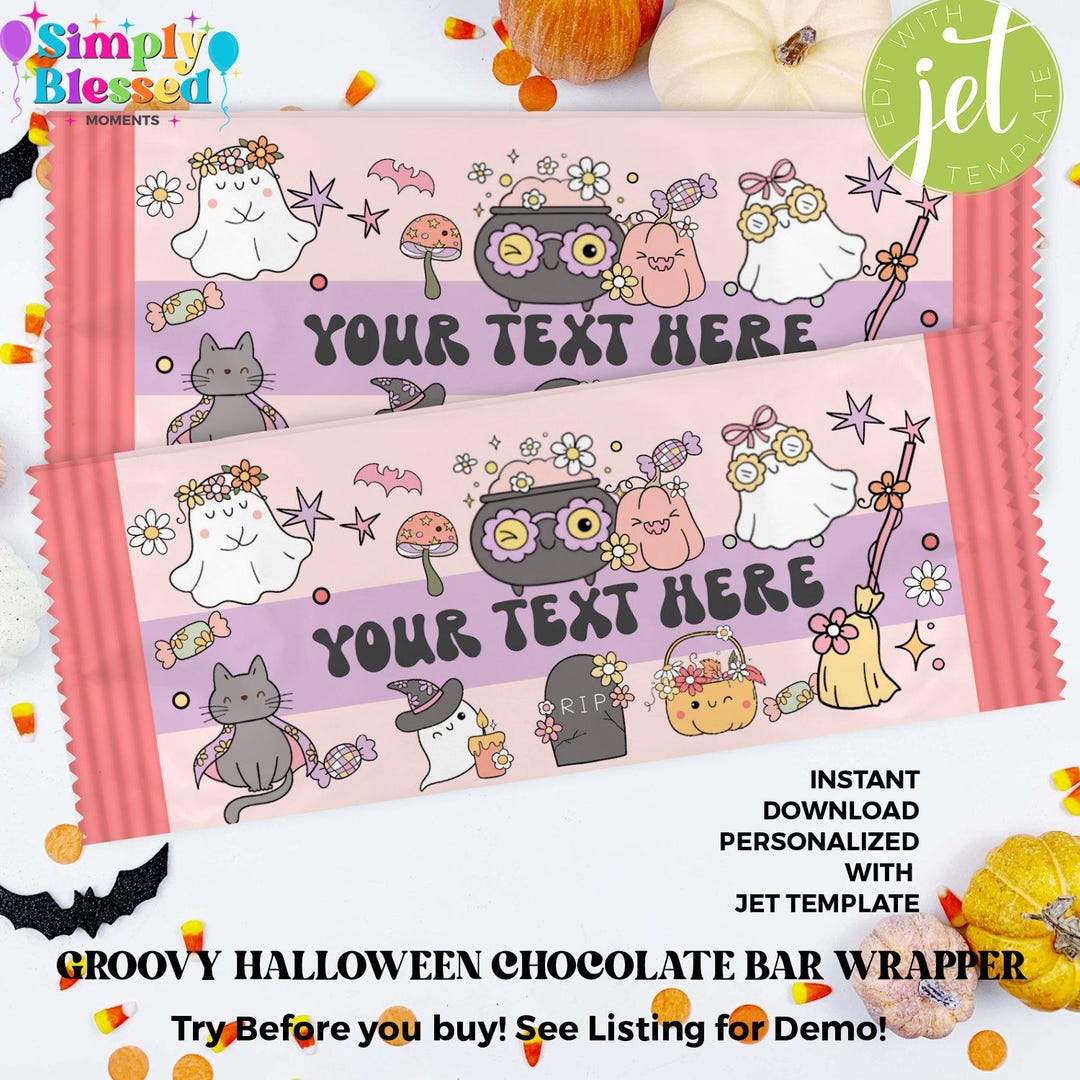Groovy Halloween Chocolate Bar Wrapper Label Printable Editable Instant ...