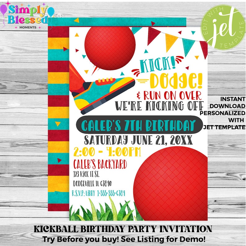 Backyard Kickball Birthday Party Invitation Printable Editable Instant ...