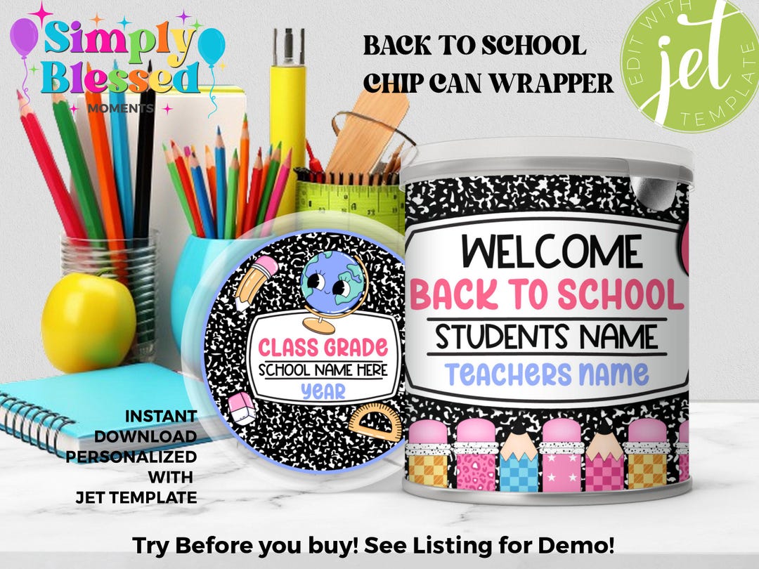 Composition Notebook Back to School Chip Can Wrapper - Etsy