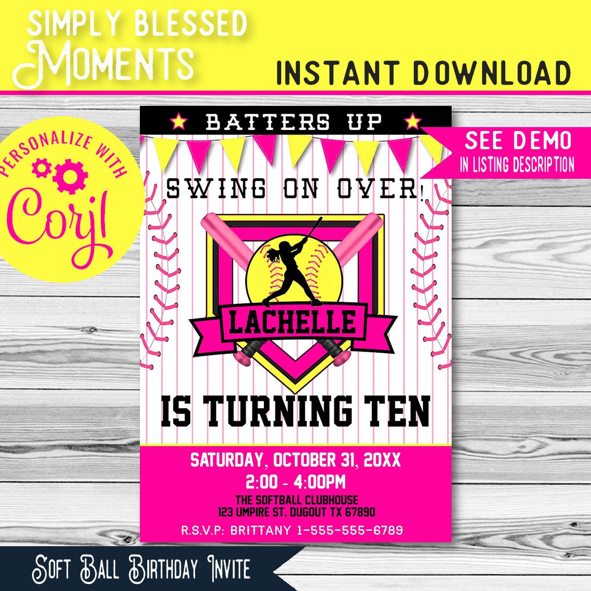 Softball Birthday Party Invitation Soft Ball Birthday Printable ...