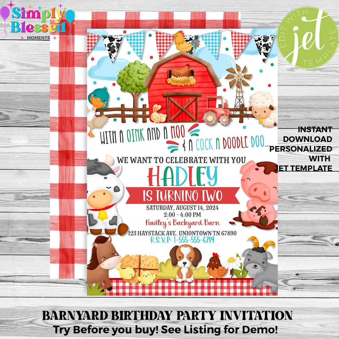 Barnyard Birthday Farm Animal Invitation Printable Editable Instant ...