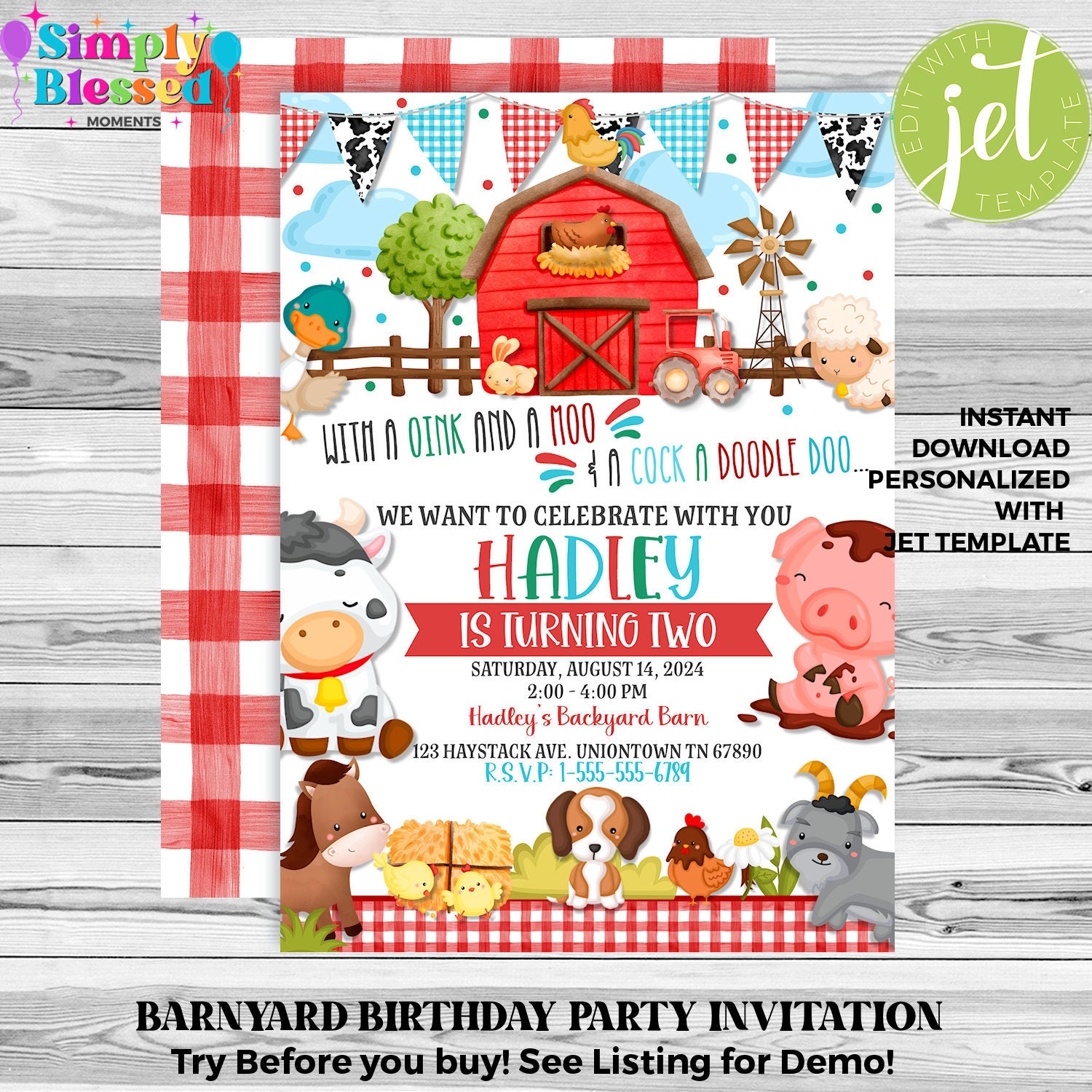 Barnyard Birthday Farm Animal Invitation Printable Editable Instant ...