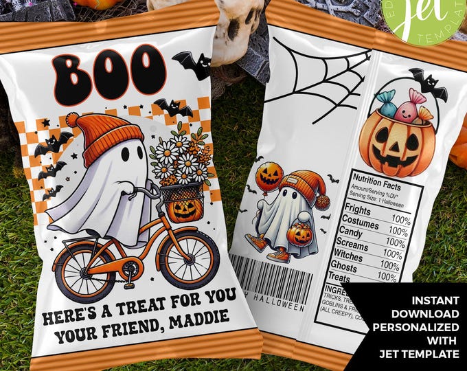 Ghost Halloween Chip Bag Wrapper, Personalized Party Favor (digital ...