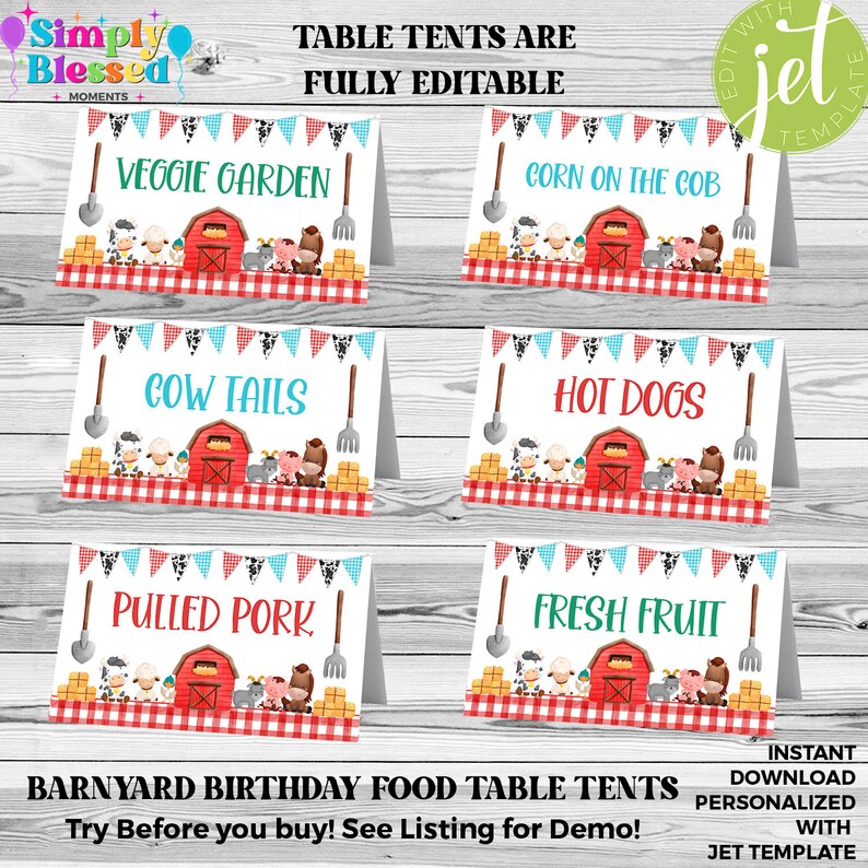 Barnyard Farm Birthday Food Table Set Editable Food Tents and Bonus ...