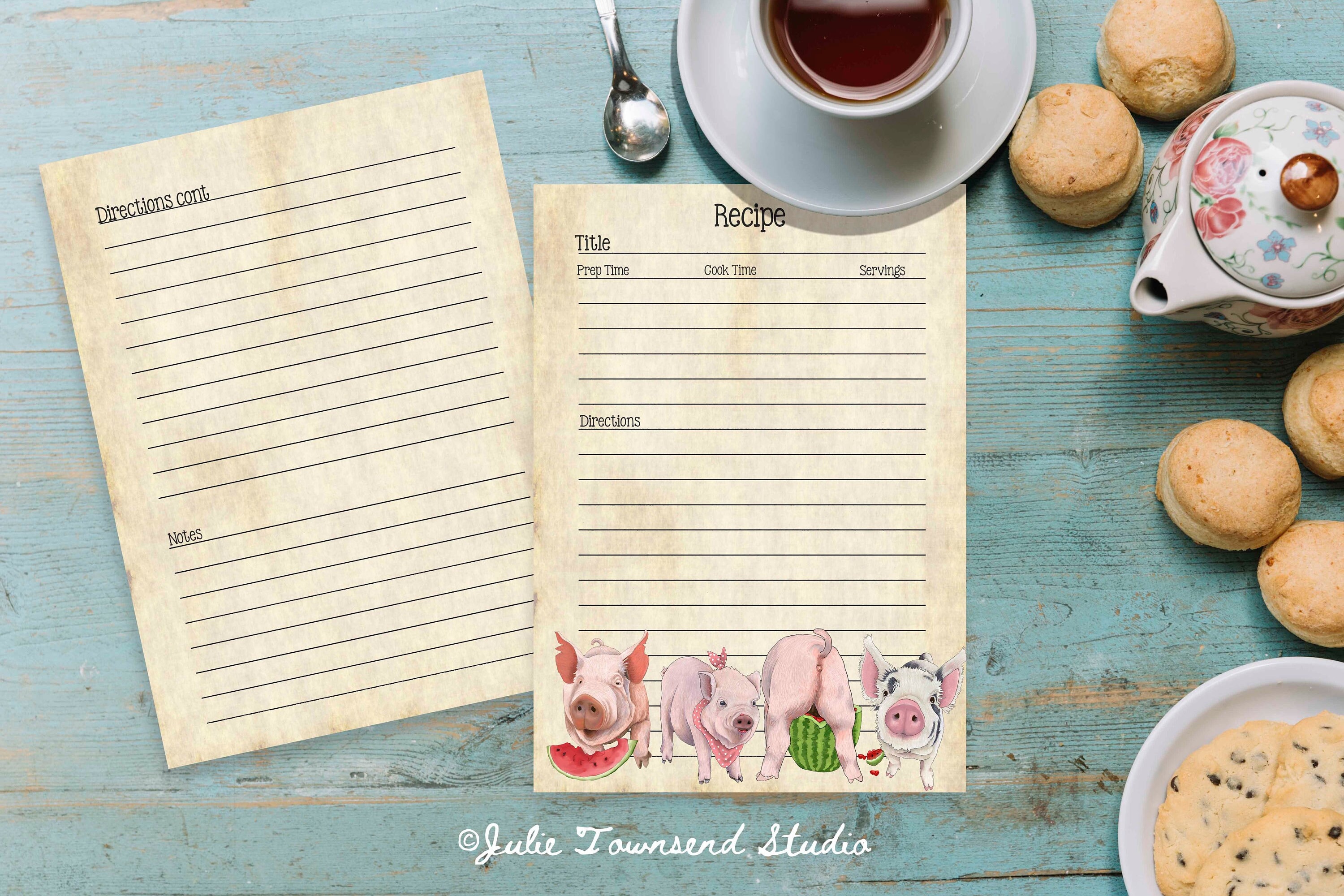 Adorable Recipe Card Sheet - Pig Lovers Recipe Sheet - Perfect for Your ...