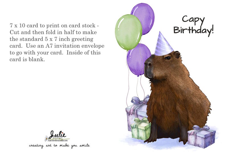Cute Capybara Birthday Card - Canva Editable Birthday Card - Capybara ...