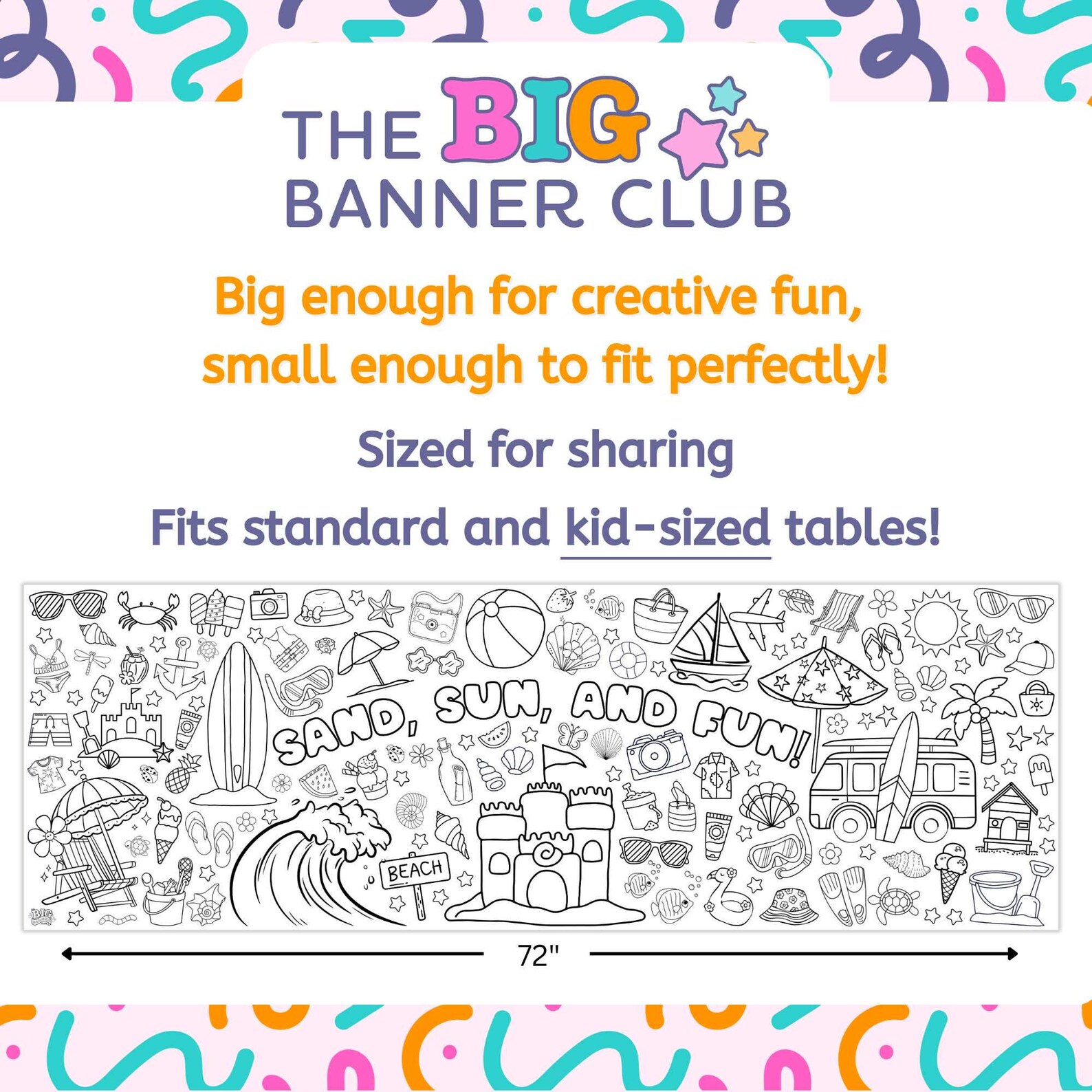 Summer Beach Fun Giant Coloring Banner | Tablecloth Table Runner | Sand ...