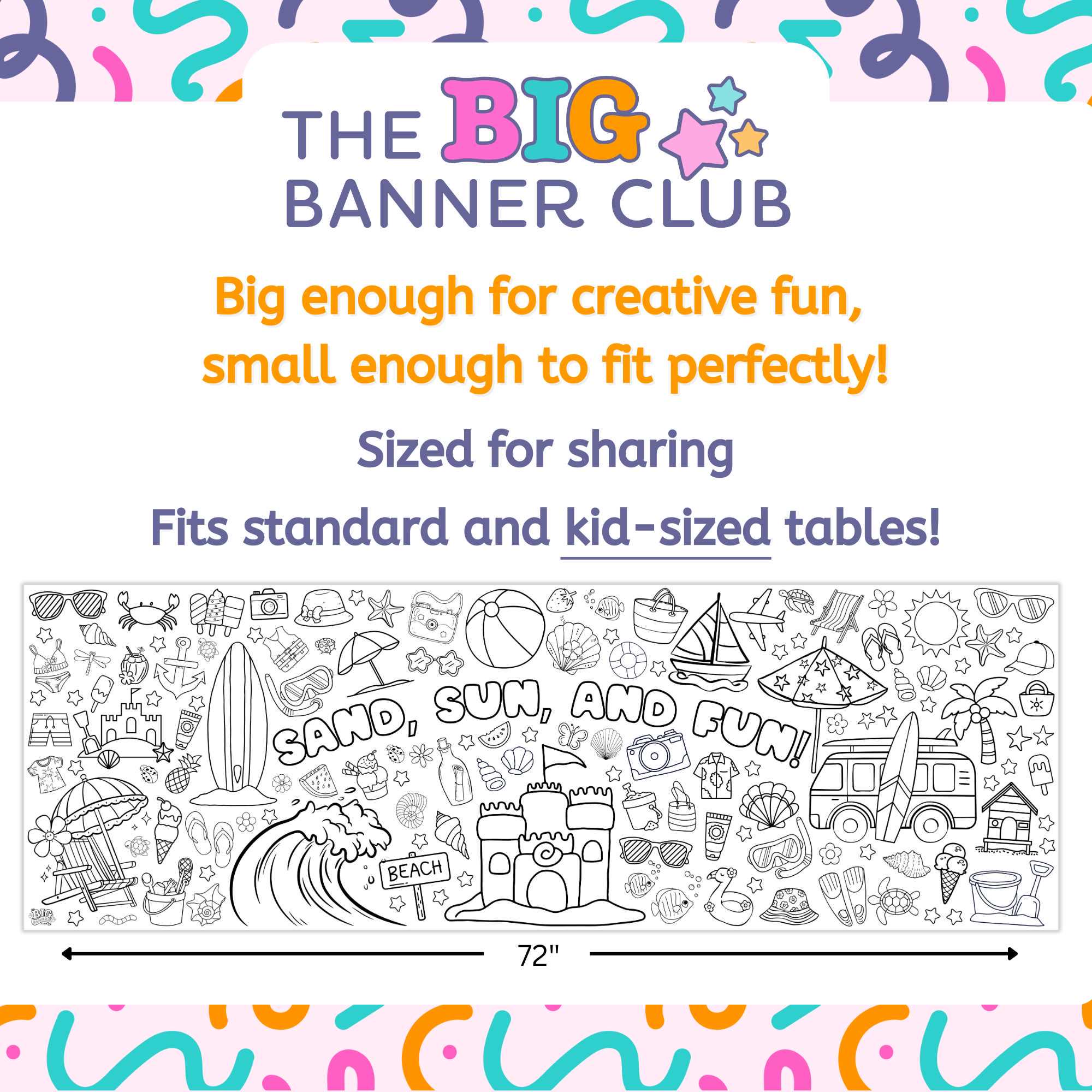 Summer Beach Fun Giant Coloring Banner | Tablecloth Table Runner | Sand ...