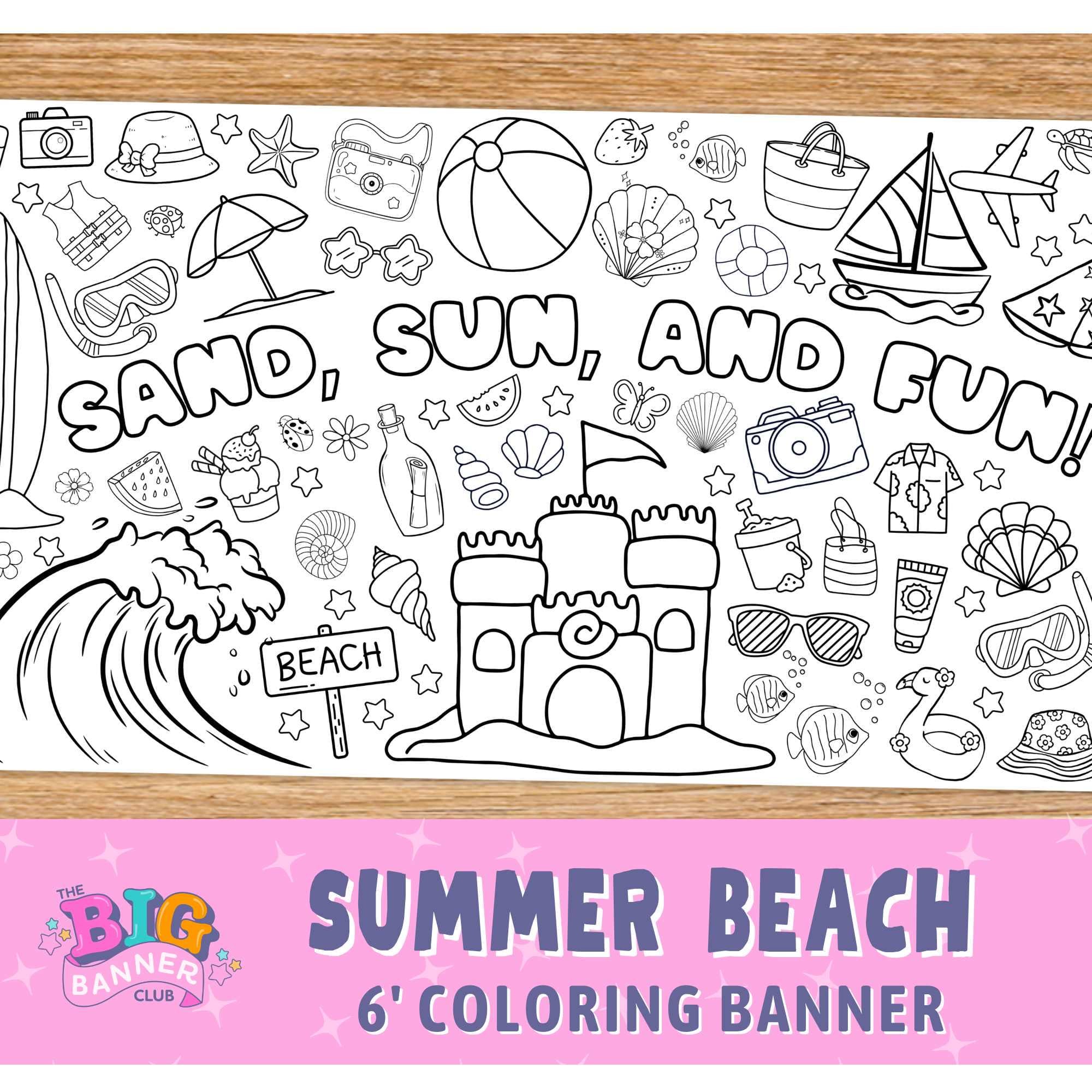 Summer Beach Fun Giant Coloring Banner | Tablecloth Table Runner | Sand ...