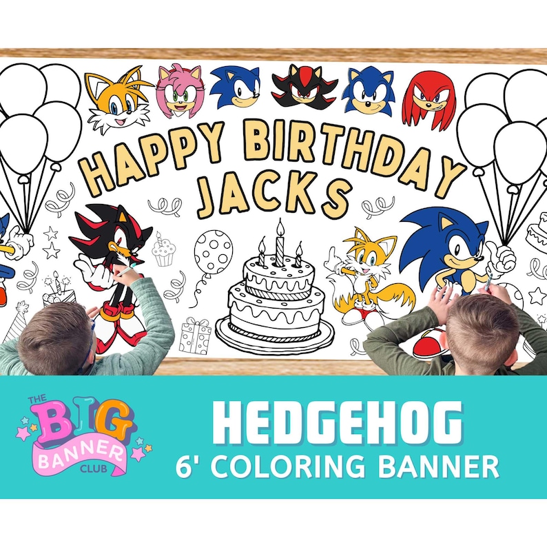 GIANT CUSTOM Sonic Hedgehog Birthday Party Decoration | Giant Coloring ...