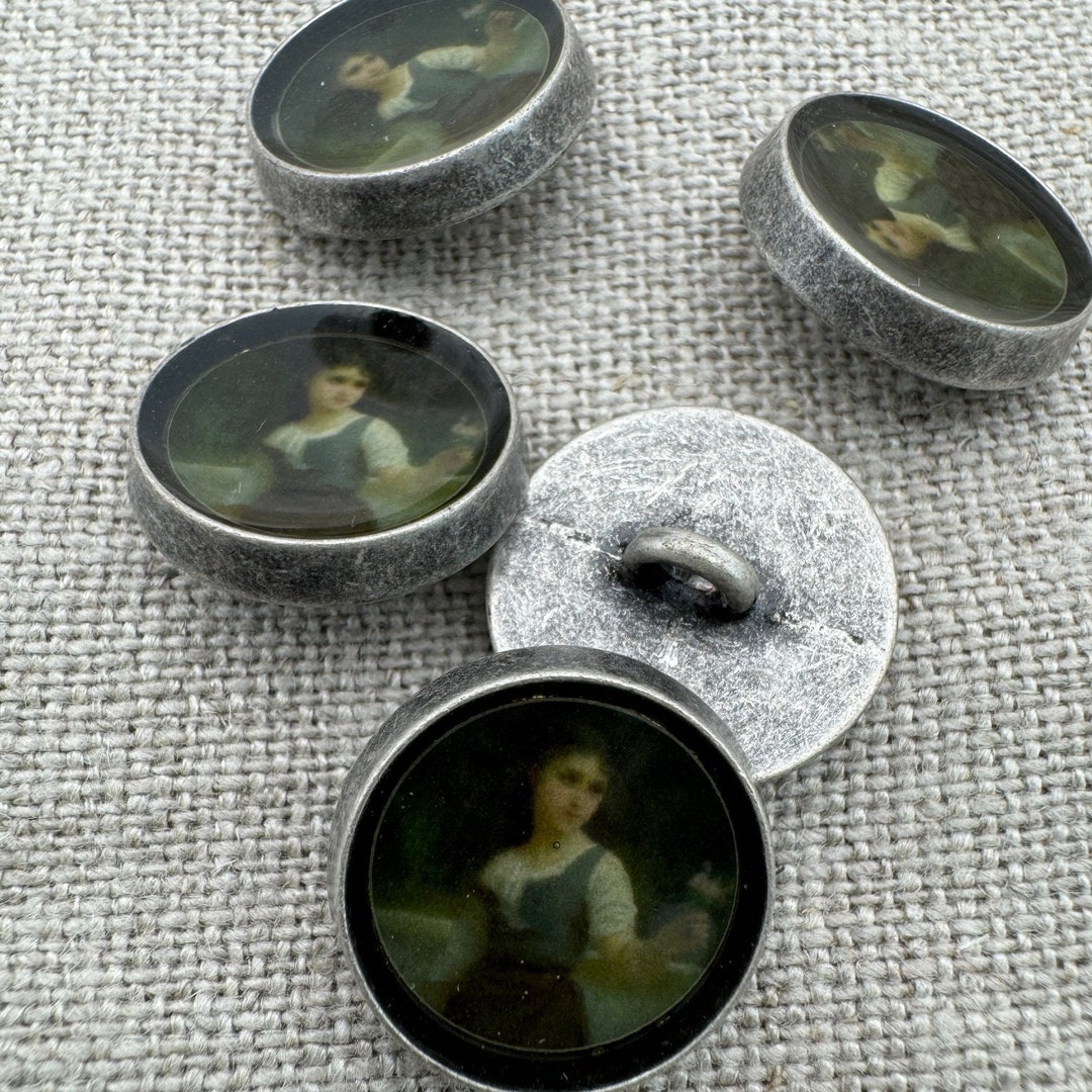 Dirndl Buttons, Jankerk Buttons, Metal, Antique Silver, 18 Mm, Portrait ...
