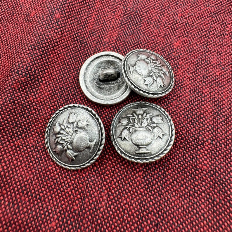 Traditional Costume Buttons, 2cm, Metal, Antique Silver, Flower Vase ...