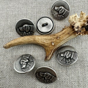 Traditional Costume Buttons, 1.8cm, Metal, Antique Silver, Hunting, Dog ...