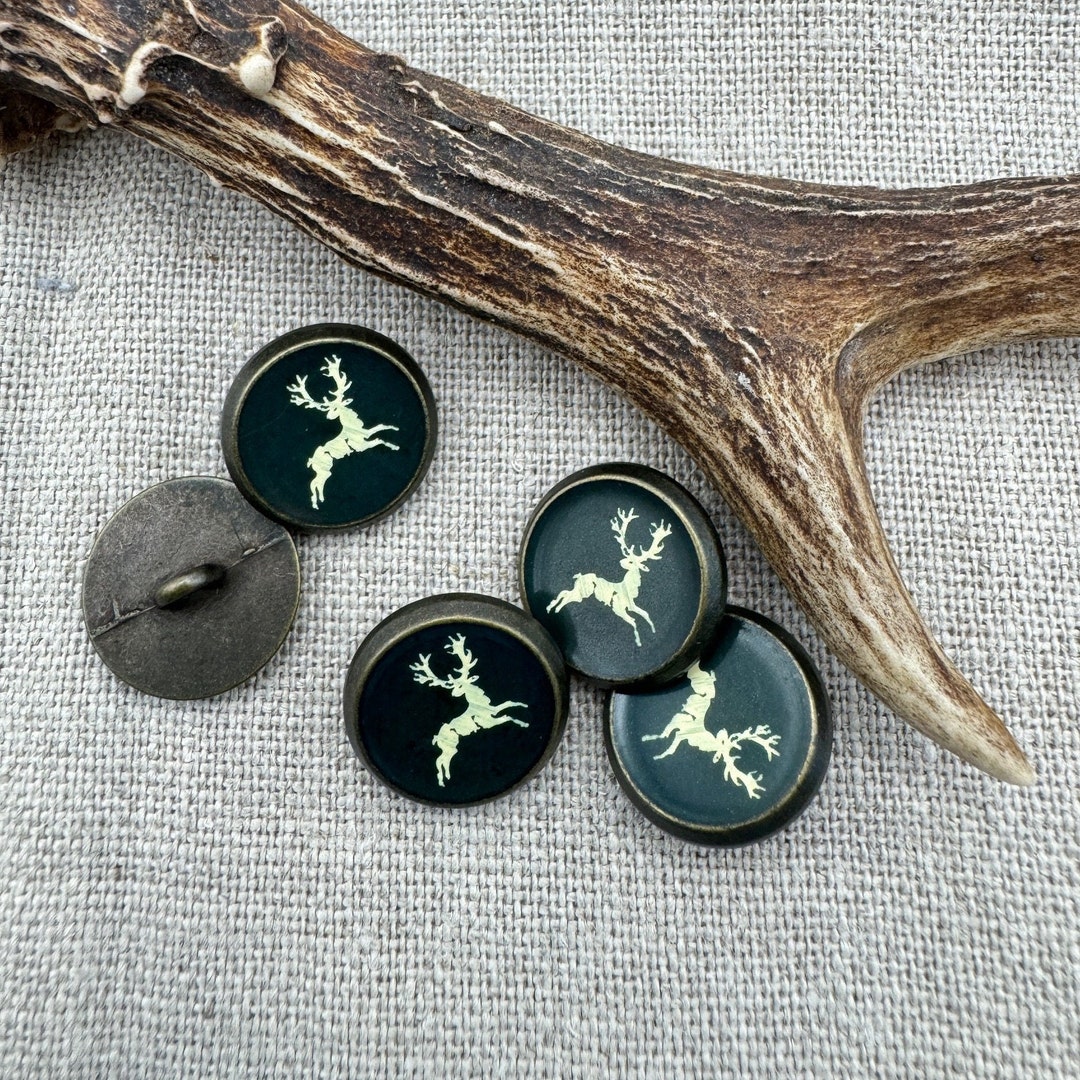 Traditional Buttons Hunting Deer Green Metal Bronze 18 Mm - Etsy