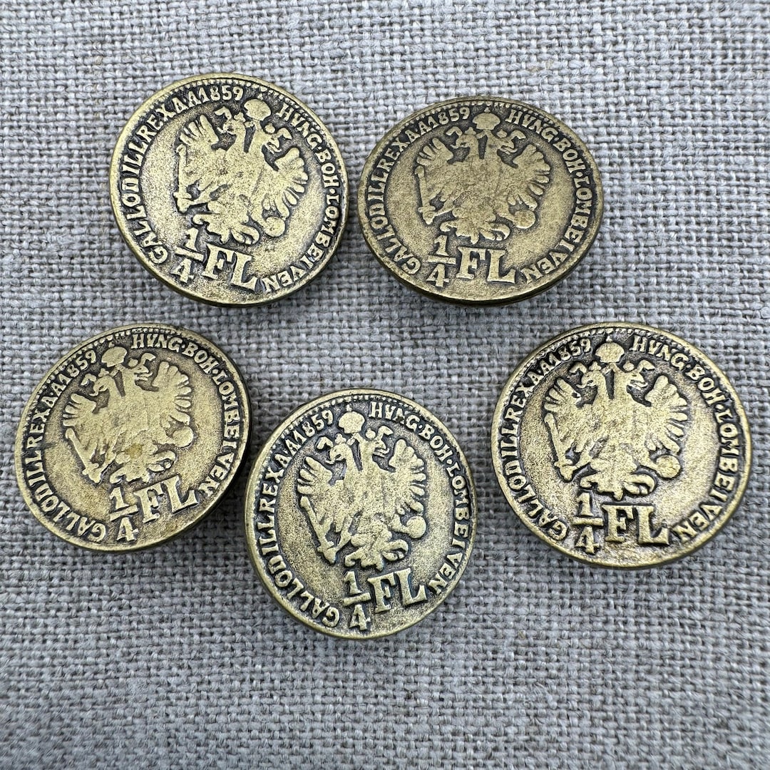 5 Traditional Costume Buttons, Coin Buttons, 2.2 Cm, Metal, Old Coin ...
