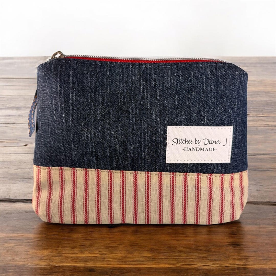 Handmade Upcycled Denim Zipper Pouch: Handmade Eco-friendly Cosmetic ...