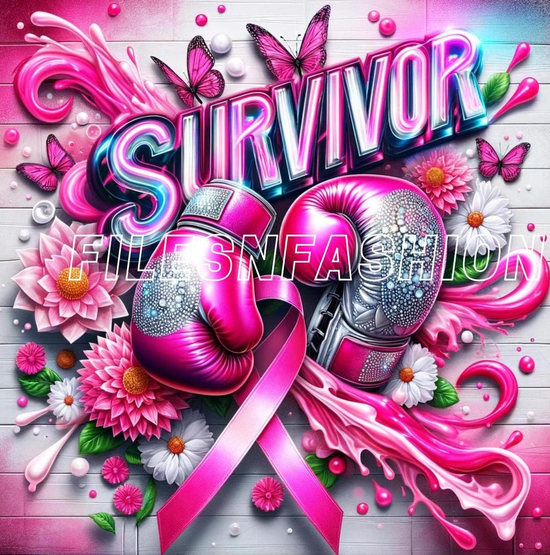 Breast Cancer Ribbon With Bling Boxing Gloves Png - Etsy