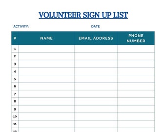 Volunteer Signup Template Printable Volunteer Sign up Form Volunteer ...