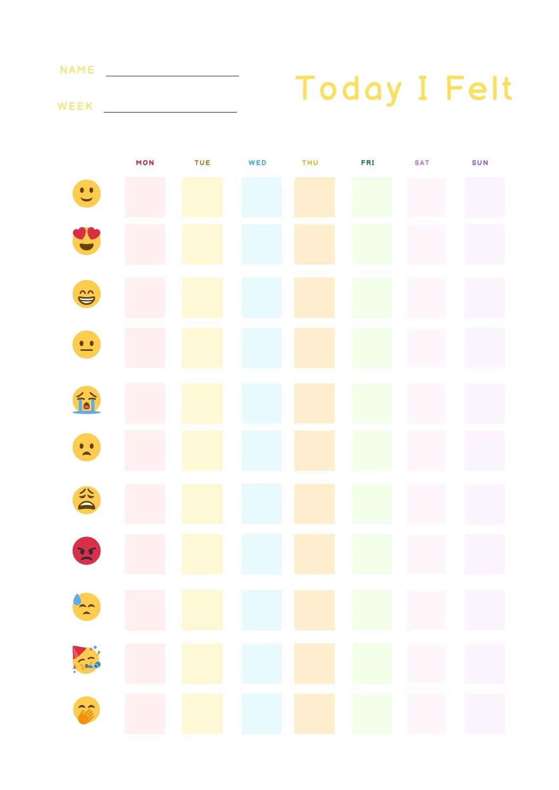 Daily Emotions Journey: Printable Mood Tracker With Expressive Emojis ...