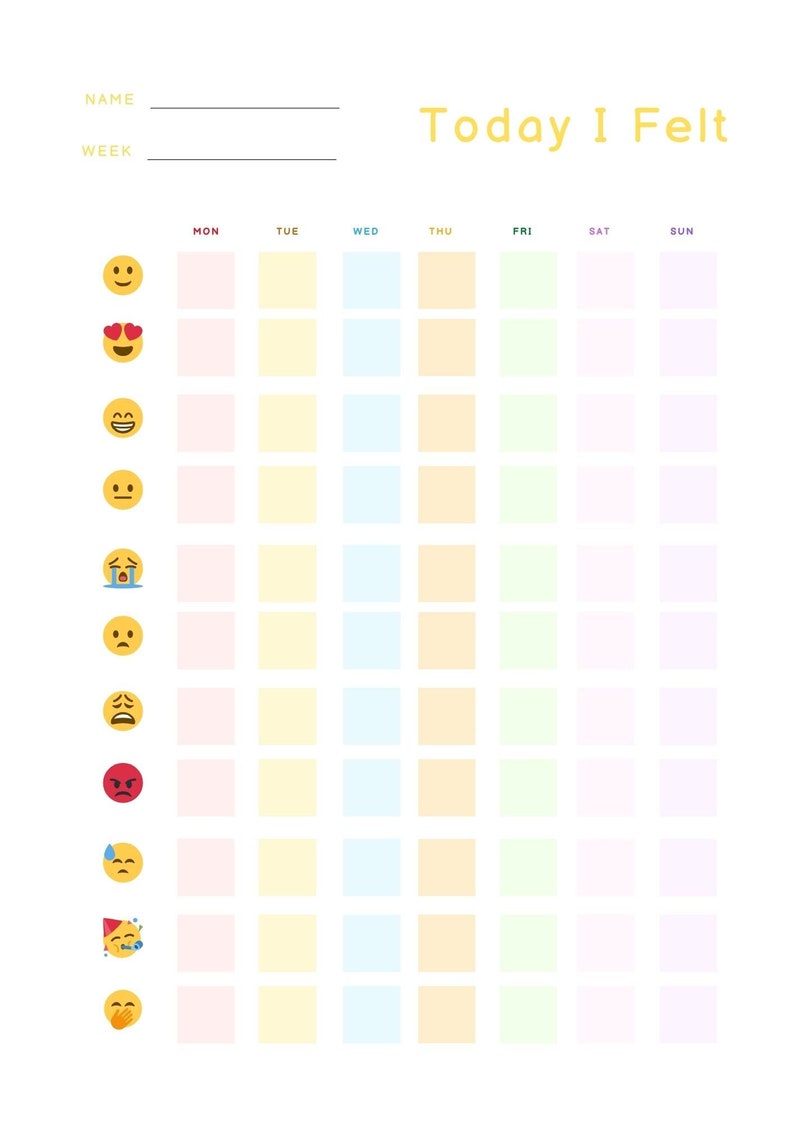 Daily Emotions Journey: Printable Mood Tracker With Expressive Emojis ...