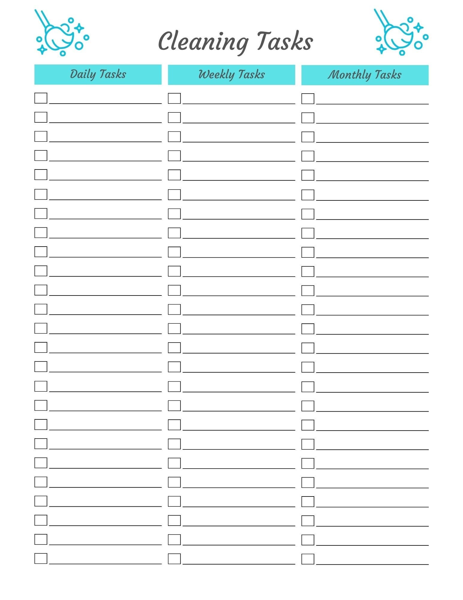 Sparkle & Shine: Cleaning Task List Printable Daily, Weekly, Monthly - Etsy