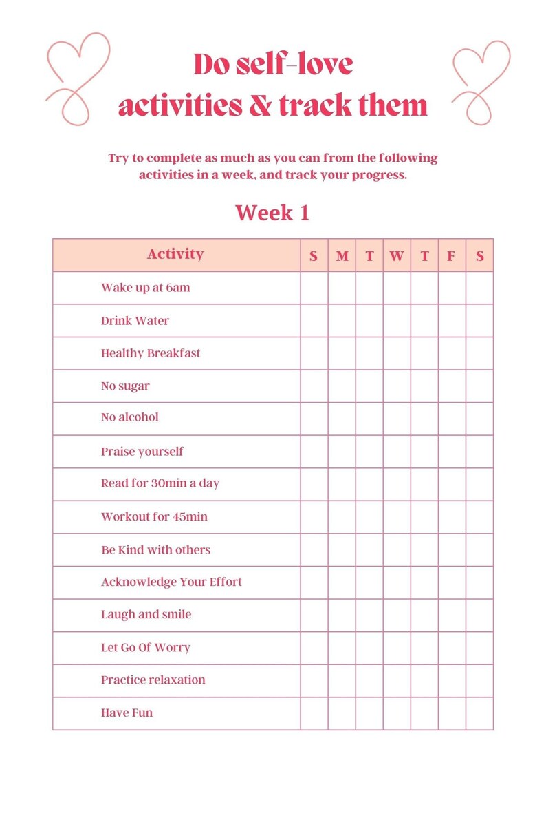 Self Love Activity Weekly Tracker - Etsy