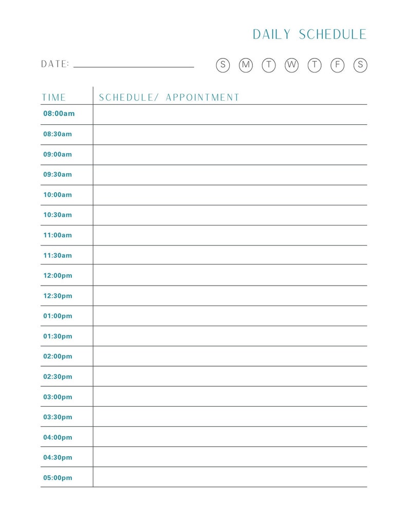 Daily Grind Guide: 8 AM to 5 PM Hourly Schedule Printable - Etsy
