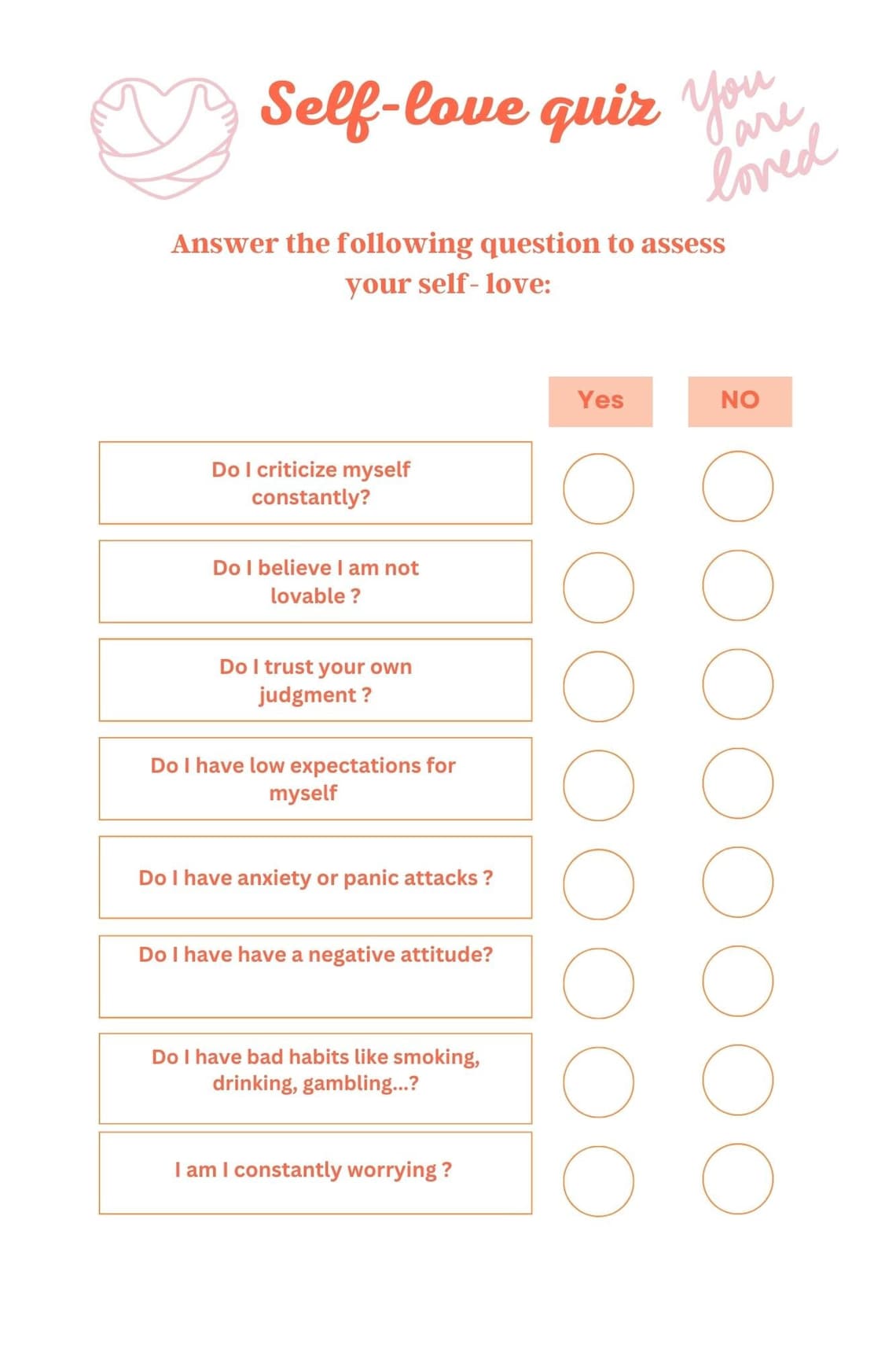 Printable Self-love Quiz - Etsy