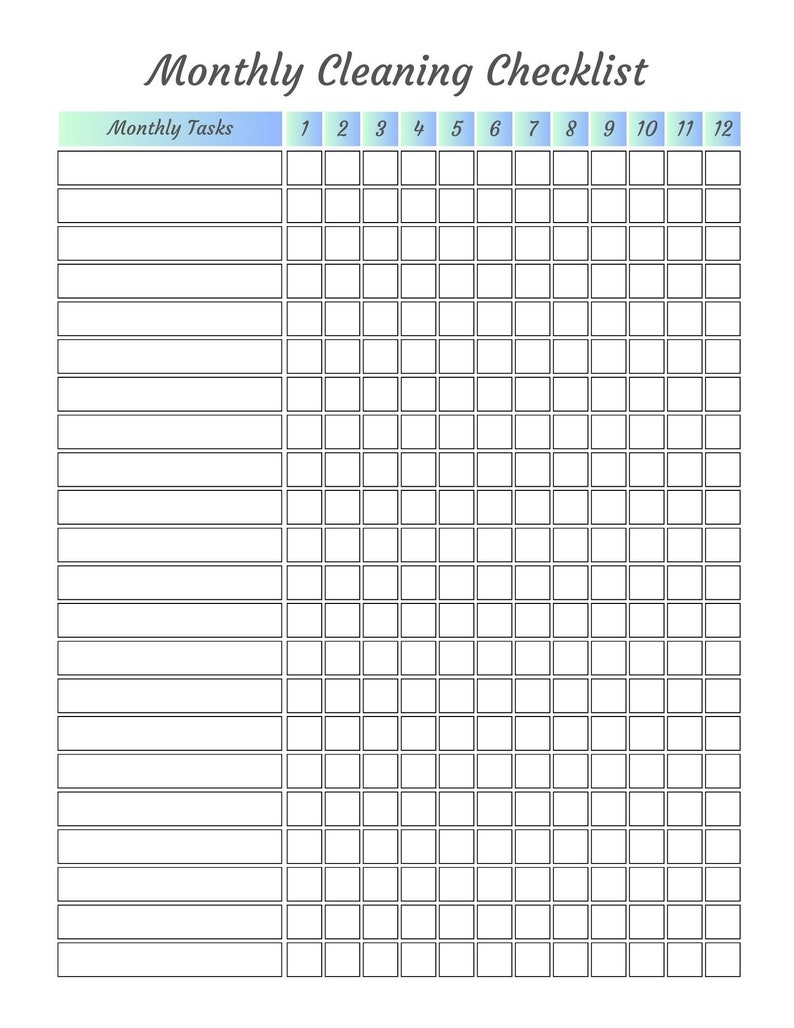Monthly Clean Sweep: Cleaning Checklist Printable - Etsy