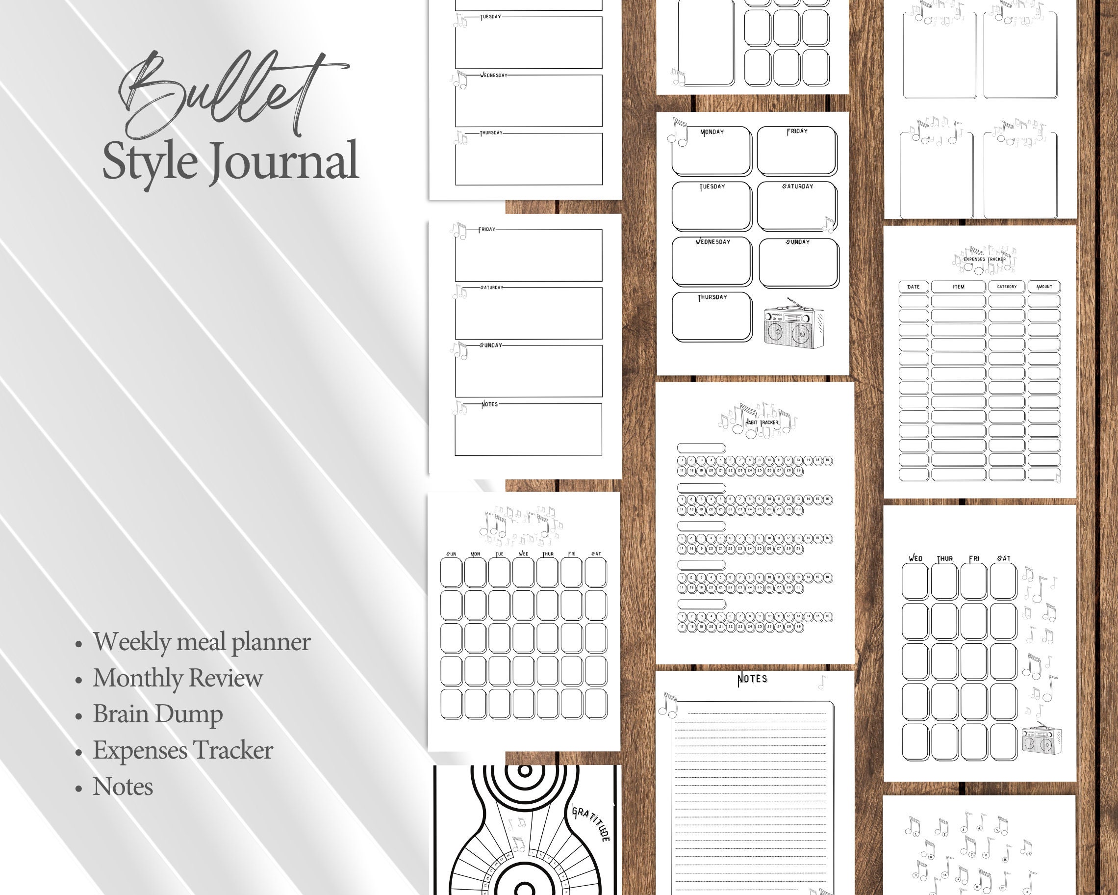 Printable Bullet Style Journal Planner Music Theme Themed Bullet ...