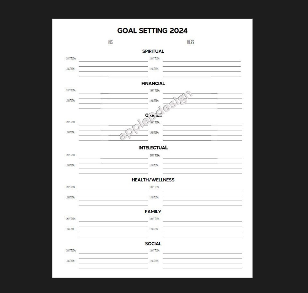 2024 Goal Setting One Page PDF - Etsy
