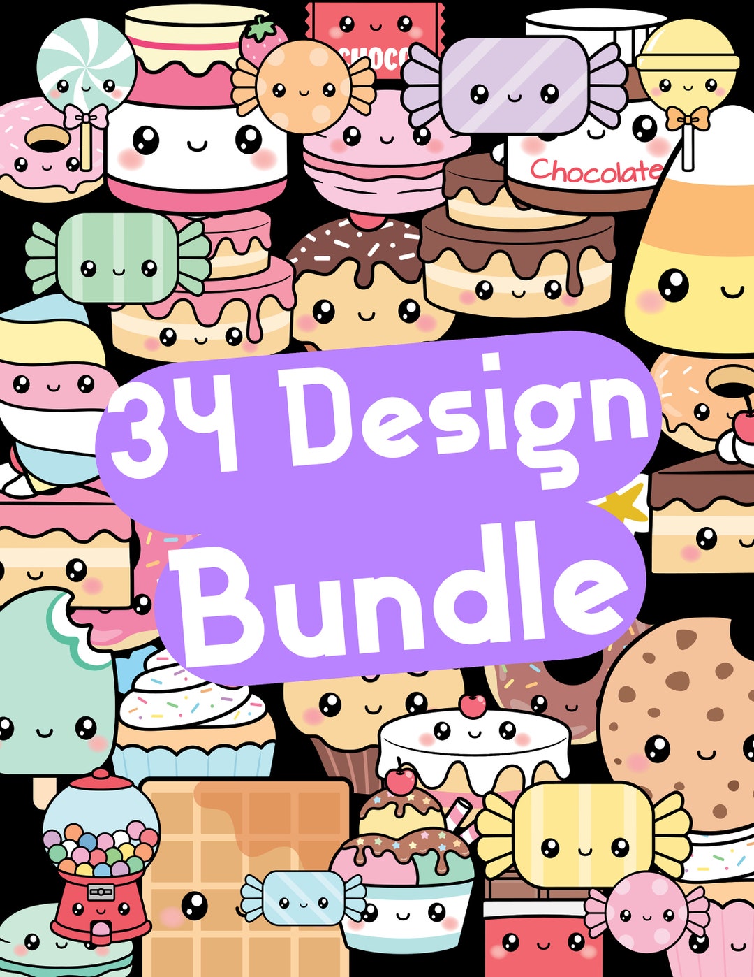 Kawaii Sweet Treat, 34 Digital Clipart Bundle, Cute Dessert Printable ...